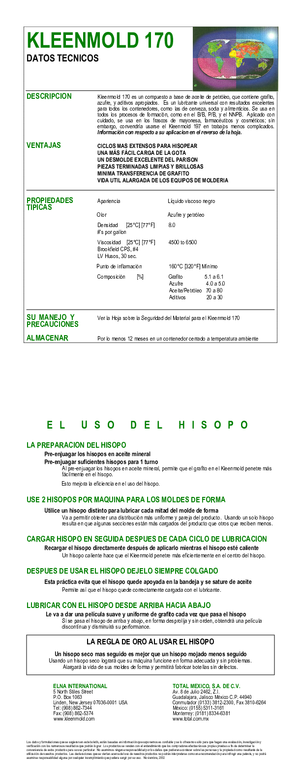 Kleenmold 170 - TDS | Ministerio de Medio Ambiente y Recursos Naturales